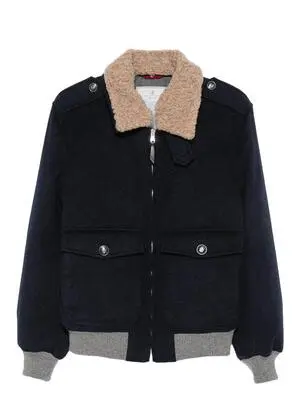Brunello Cucinelli Shearling Collar Bomber Jacket - Blue