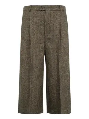 Saint Laurent Herringbone Virgin Wool Knee-length Shorts - Brown