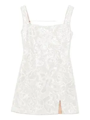 SELF-PORTRAIT Floral Sequin Embellished Square Neck Sleeveless Dress - White