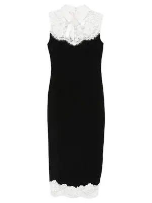 SELF-PORTRAIT Lace Trimmed Collared Dress - Black