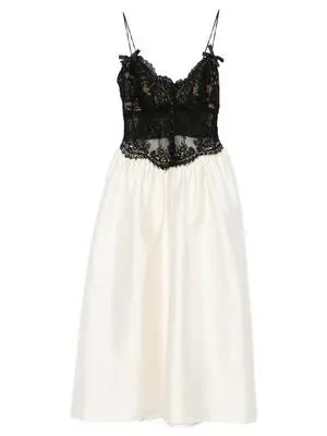 SELF-PORTRAIT Lace Bodice Satin Skirt Dress - Cream
