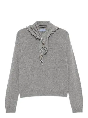 Prada Grey Cashmere Embellished Knitwear Jumper - Gray