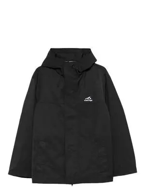 Balenciaga Hooded Jacket With Logo Print - Black