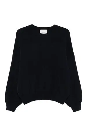 LISA YANG Navy Fine Knit Cashmere Round Neck Long Sleeve Jumper - Blue
