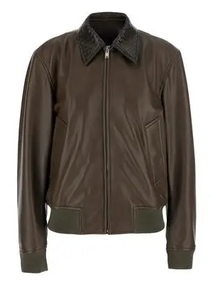 Bottega Veneta Leather Jacket With Woven Collar - Multicolor