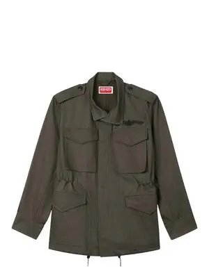 Kenzo KENZO Paris Emblem Cotton Herringbone Military Jacket Gray