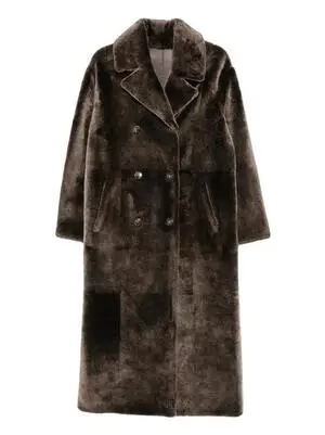 YVES SALOMON Shearling Double-breasted Coat - Brown
