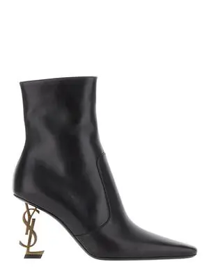Saint Laurent Vicky Leather Boots With Logo Heel - Multicolor