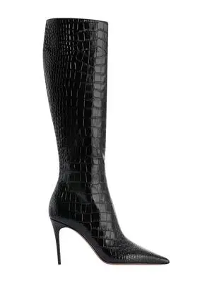 Paris Texas Crocodile-effect Knee-high Stiletto Boots - Black