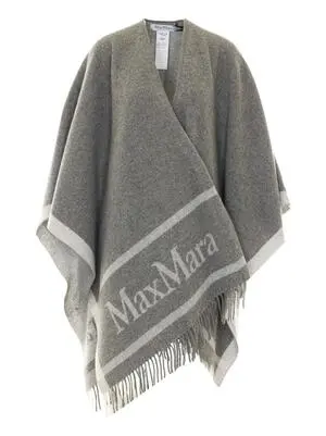 MAX MARA Max Mara Hilde Jacquard Wool Poncho With Fringes