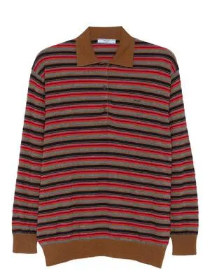 Prada Striped Cashmere Polo Sweater - Red