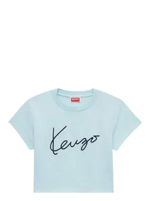 Kenzo Embroidered Cotton Cropped T-shirt - Blue