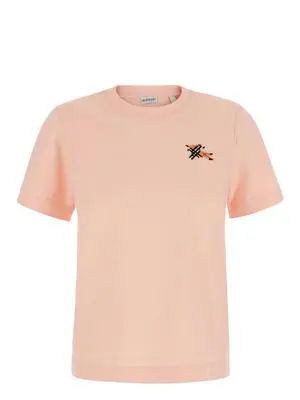 Burberry Pink Cotton T-shirt With Embroidered Ekd Logo - Multicolor