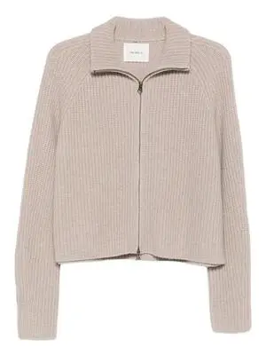 LISA YANG LISA YANG Sand Beige Cashmere Ribbed Knit Zip-Up Cardigan