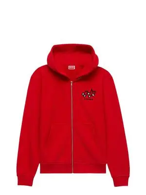 Kenzo Cotton Zip-up Hoodie With Embroidered Logo - Red