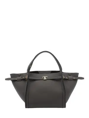 TOD'S TOD'S Small Leather T Signature Shopping Bag Gray