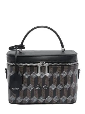 AU DEPART Calf Leather Geometric Print Handbag - Black