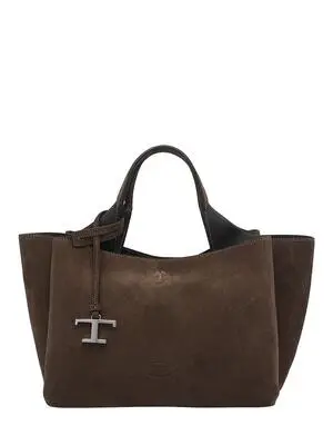 TOD'S Mini Suede Handbag With T Timeless Pendant - Brown