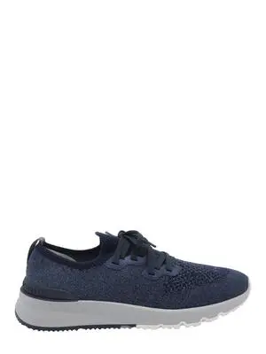 Brunello Cucinelli Knitted Runner Sneakers With Logo - Blue