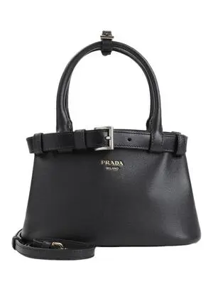 PRADA PRADA Calf Leather Grained Textured Buckled Shoulder Bag