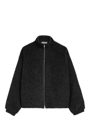 JIL SANDER Zip-up Wool-blend Fleece Sweater With Embroidered Monogram - Gray