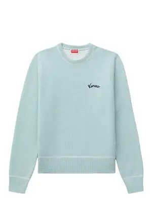 Kenzo Varsity' Cotton And Wool Blend Sweater With Embroidered Logo - Blue