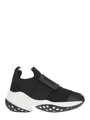 ROGER VIVIER Viv' Run Fabric And Mesh Sneakers With Embossed Buckle - Black