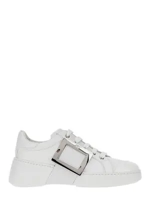 ROGER VIVIER Viv' Skate Leather Sneakers With Buckle Detail - White