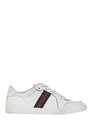 Gucci Stretch Leather Sneakers With Web Ribbon Detail - White