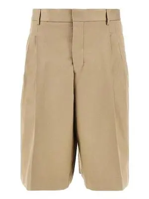 AMI Paris Cotton Gabardine Wide Leg Shorts - Cream