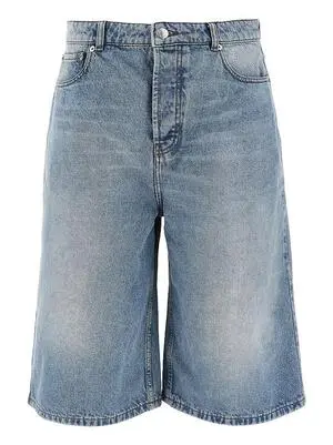 AMI Paris Wide Leg Denim Shorts - Blue