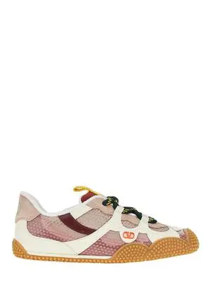 Valentino Garavani Amphibia Net Technical Fabric And Leather Sneakers - Pink