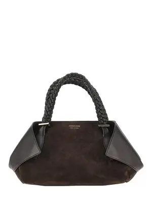 FERRAGAMO Suede Leather Handbag With Gold Tone Logo - Brown
