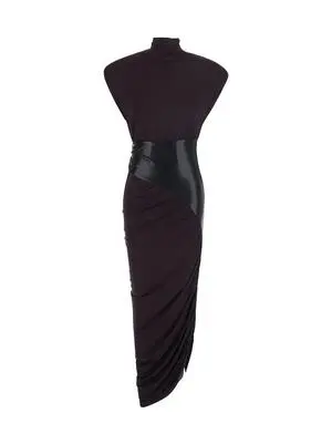 Andamane Ruched Turtleneck Sleeveless Open-back Dress - Purple