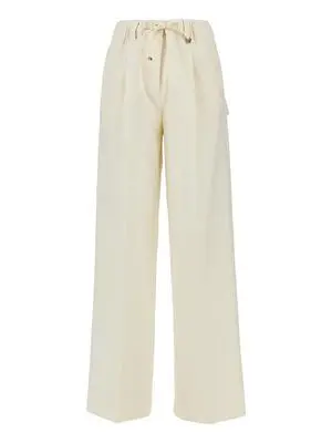 Moncler Wool Gabardine Wide Leg Pants - White
