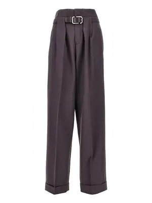 Attico Gabardine Belted Pants - Purple