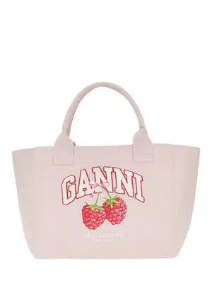 GANNI Canvas Shopping Bag With Raspberry Print - Pink