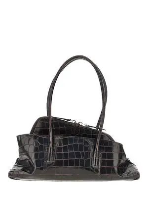 Attico Small La Passeggiata Bag In Croco-embossed Leather - Brown