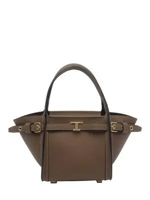 TOD'S Mini T Signature Leather Shopping Bag - Brown