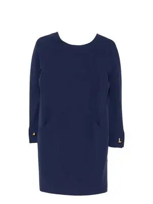 Max Mara Navy Long Sleeve Day Dress With Gold-tone Hardware - Blue