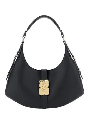 GANNI Small Black Leather Shoulder Bag With Adjustable Handle And Logo Plaque - Multicolor
