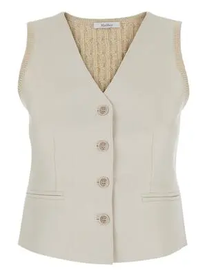 Max Mara Linen Vest With Cable Knit Back And Belt Detail - Multicolor