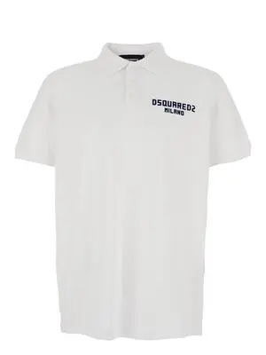 Dsquared2 White Polo Shirt With Classic Collar And Logo Lettering On The Front In Cotton - Multicolor