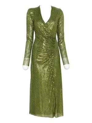 SELF-PORTRAIT Draped Sequin Midi Dress - Green