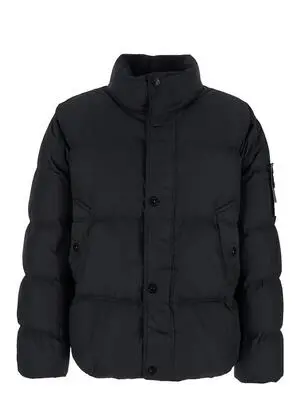Stone Island Padded Jacket With High Neck And Logo Patch - Black
