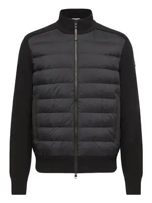 Moncler Quilted Panel Cardigan With Leather Trim - Black