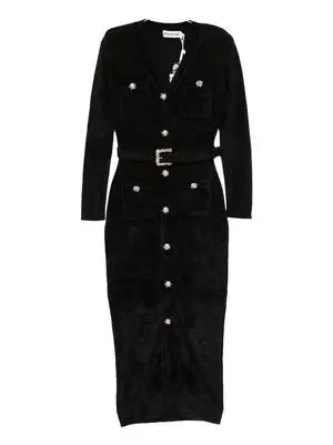 SELF-PORTRAIT Belted Button-up Midi Dress - Black