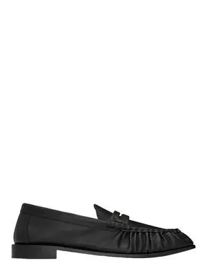 Saint Laurent Leather Loafers With Gathered Detail And Logo - Black