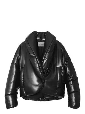 Andamane Padded Shawl Lapel Jacket - Black