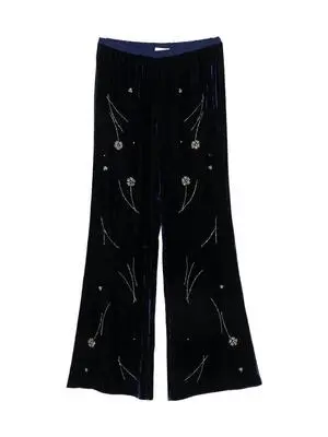 FORTE_FORTE Velvet Crystal-embellished Palazzo Pants - Blue